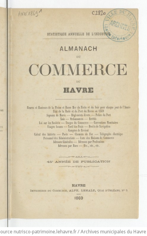 Almanach du commerce du Havre | 1869 | Nutrisco
